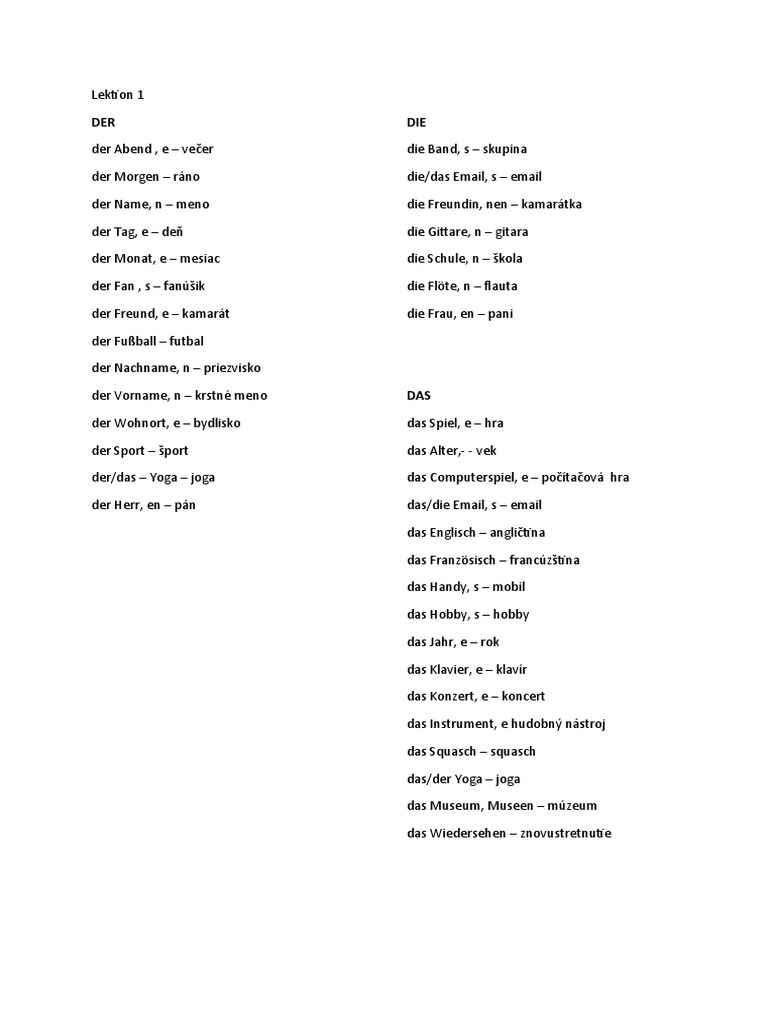 Nemčina - Slovíčka | PDF