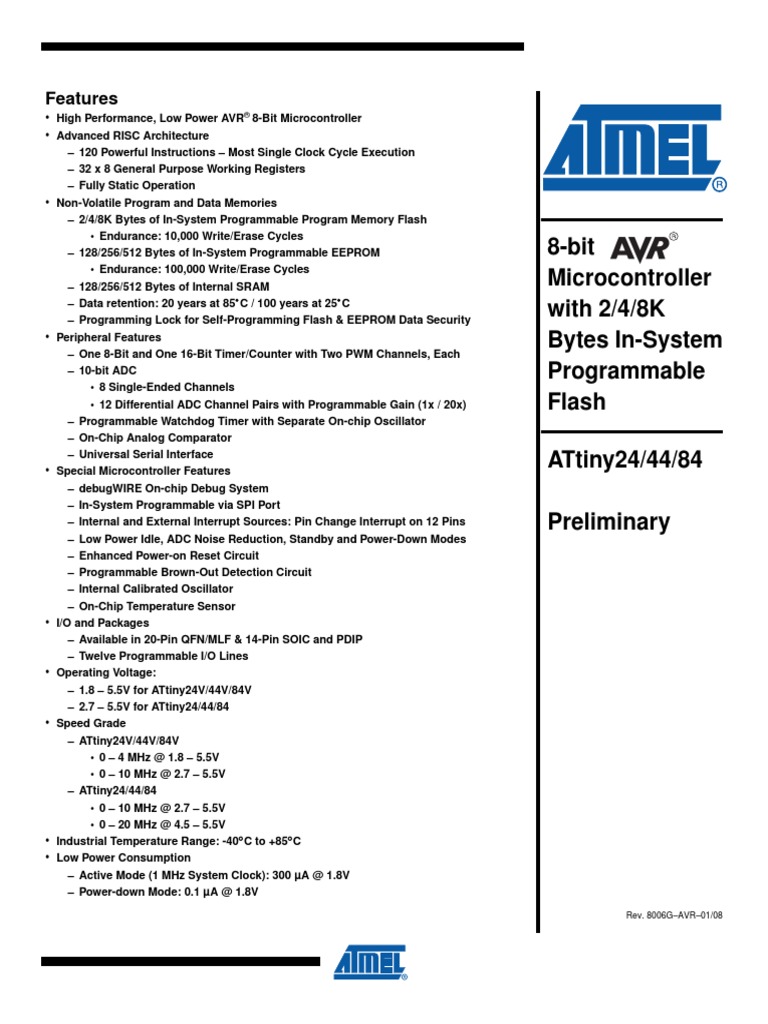 ATtiny 24 | PDF | Central Processing Unit | Microcontroller