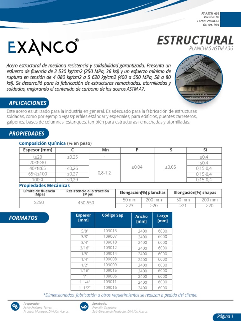 Ft-Astm A36 Exanco | PDF | Acero | Elementos químicos