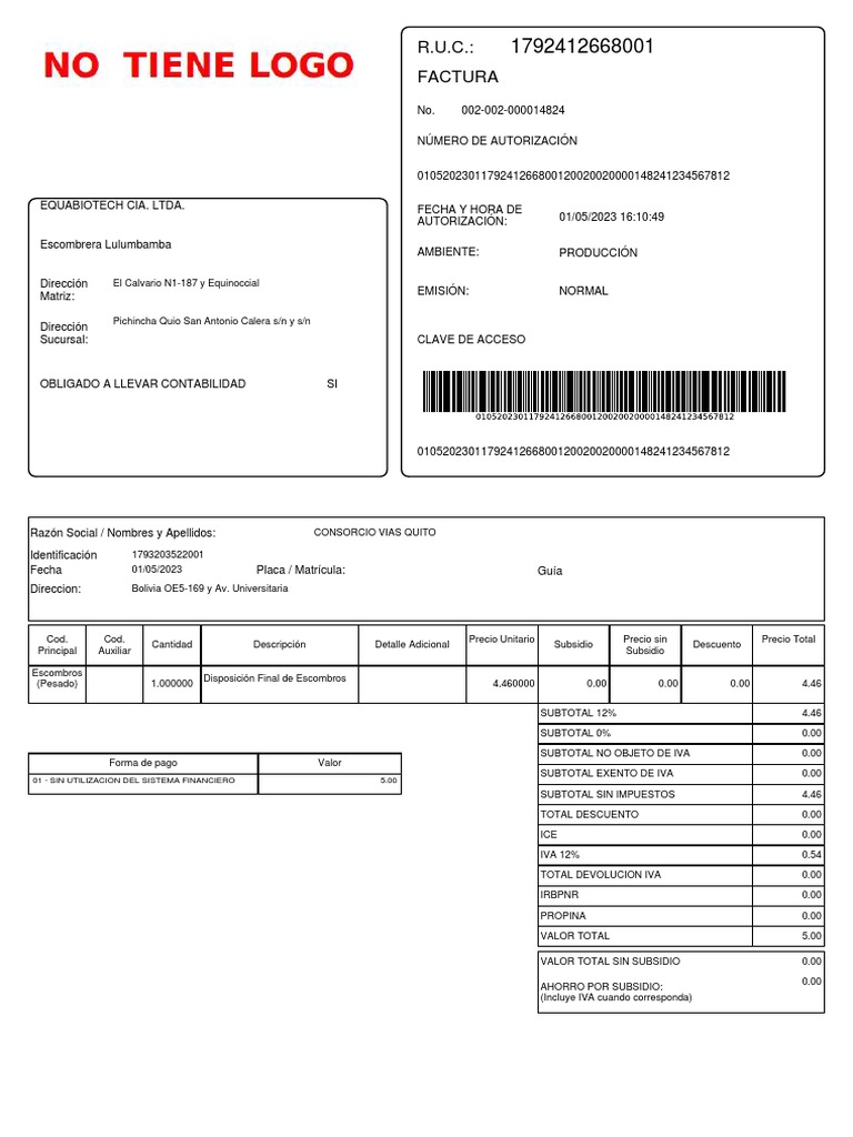 Subtotal Exento en Factura de Servicio | PDF | Impuestos | Finanzas del ...