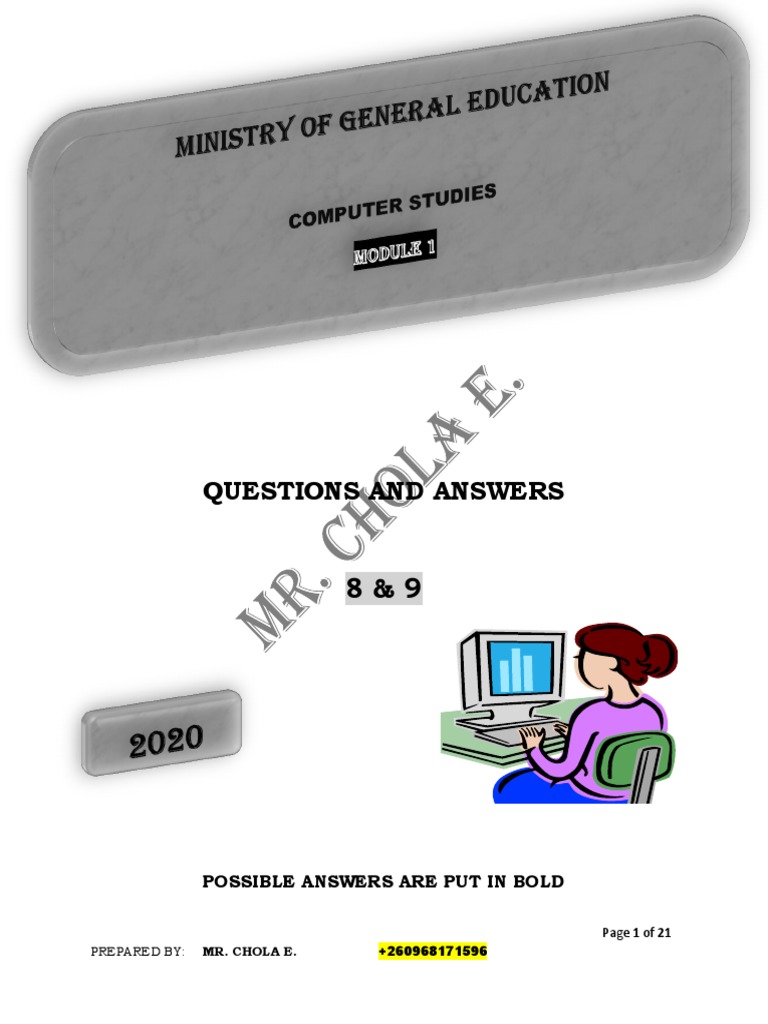 COMPUTER STUDIES QUESTION & ANSWERS G8 and 9 | PDF | Computer Data ...
