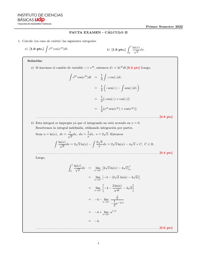 Pauta Examen C2 2022-1 | PDF | Integral | Relaciones matematicas