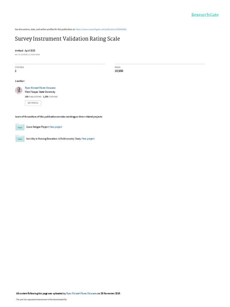 Survey Instrument Validation Rating Scale | PDF | Validity (Statistics) | Science