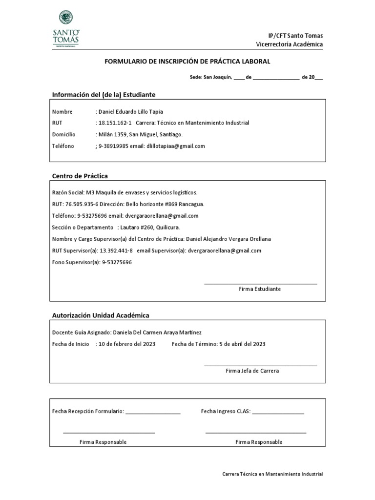 04 - Formulario Inscripción Práctica Lista | PDF