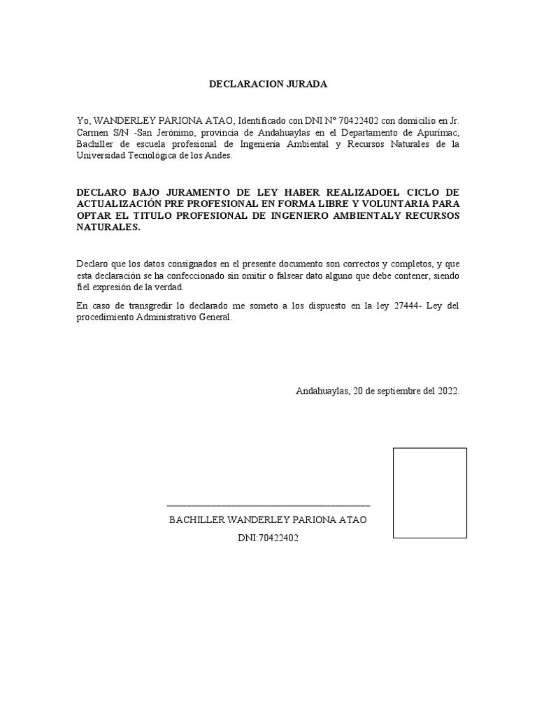 Declaracion Jurada Wander | PDF
