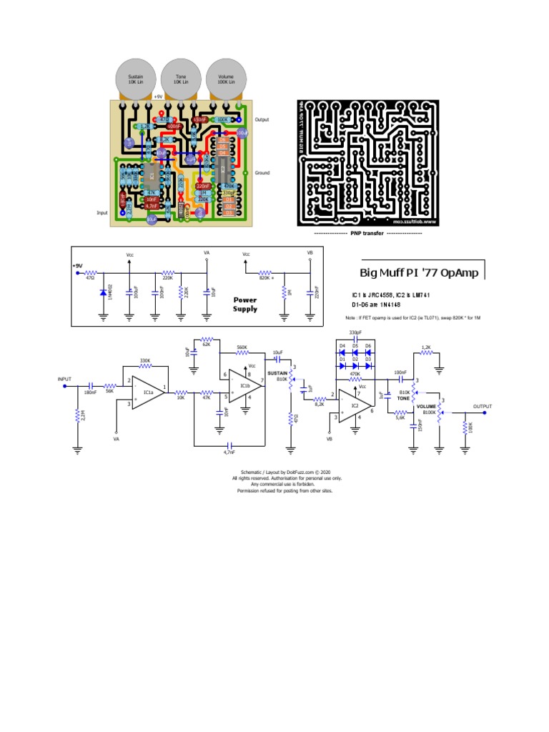 Big Muff PI 77 Opamp - Layout - Ready-To-transfer - Schematic - Complete Project | PDF