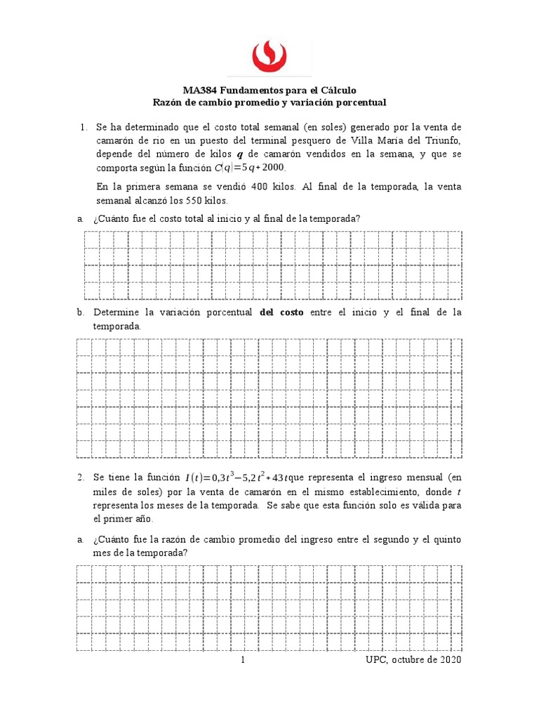 Ejercicios de Razón de Cambio Promedio y Variación Porcentual | PDF