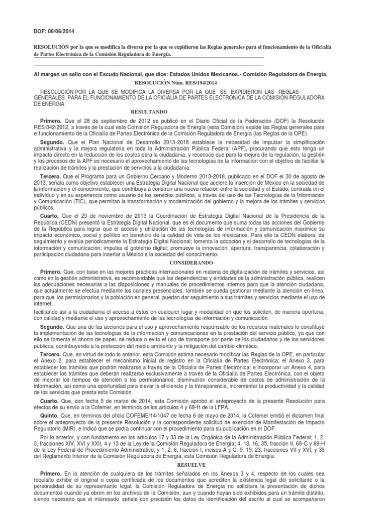 DOF - RES-194-2014 Comparativo | PDF | Tecnología de información y ...