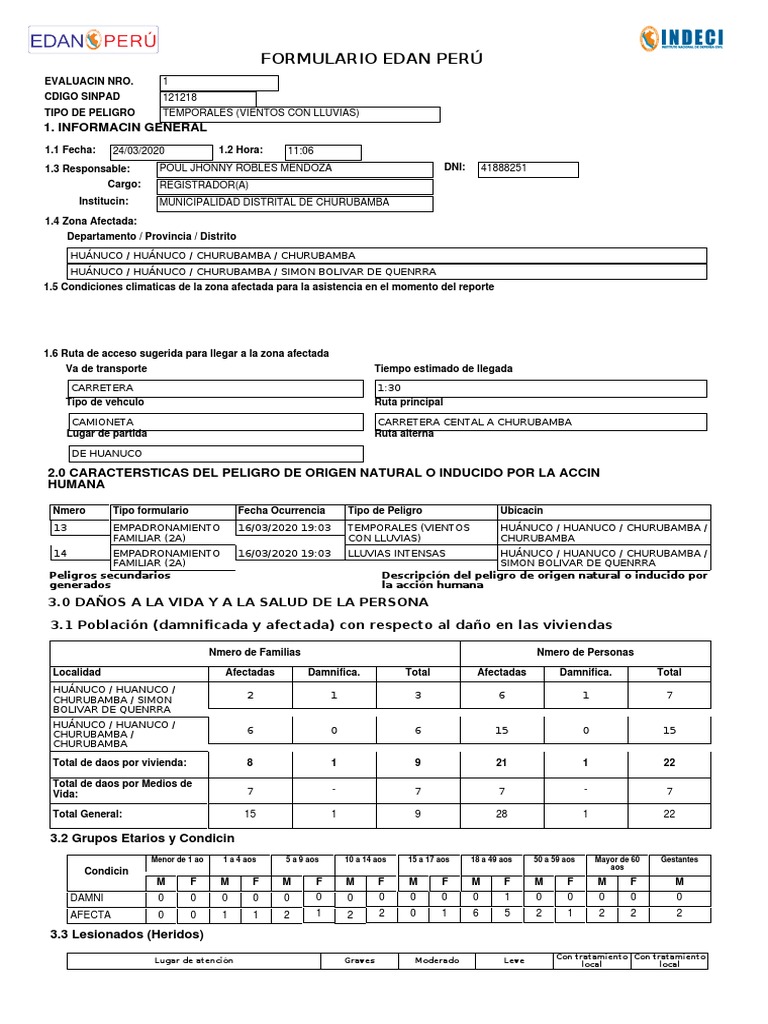 Formulario Edan Perú: 1. Informacin General | PDF | Infraestructura | Economias