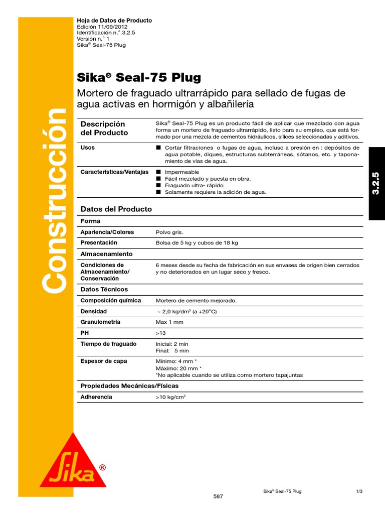 Sika Seal-75 Plug | PDF | Agua | Cemento