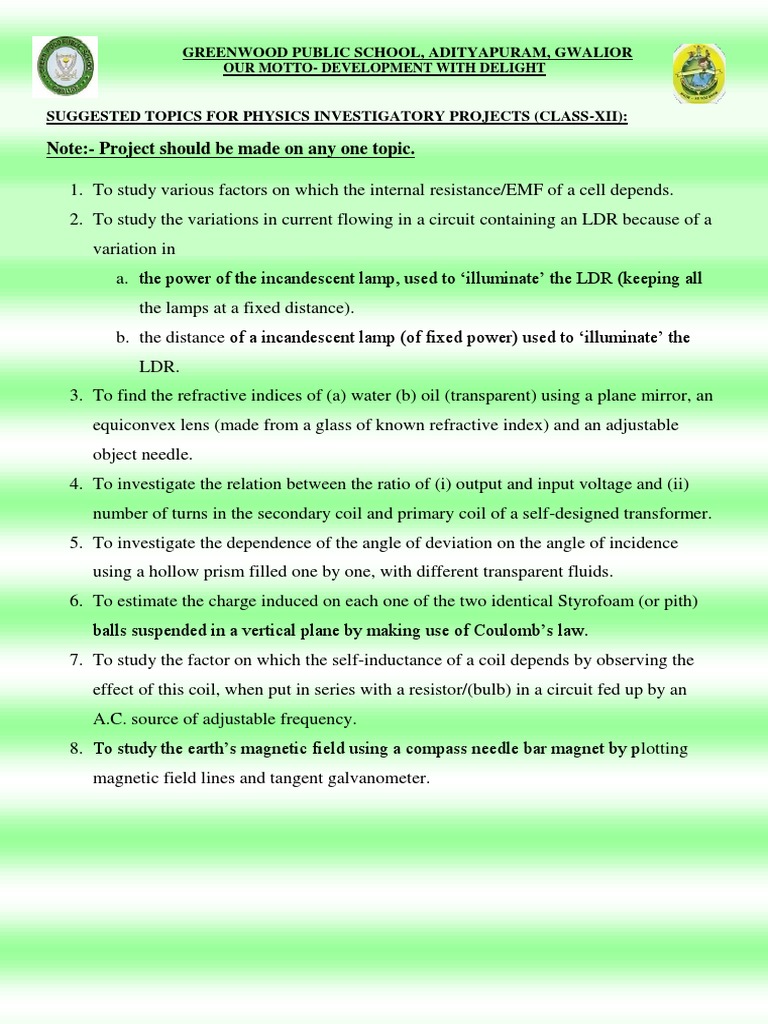 12th Physics Investigatory Projects | PDF