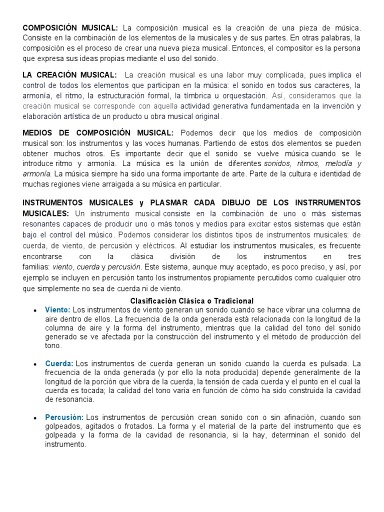 Composición Musical | PDF | Instrumentos musicales | Instrumentos de cuerda