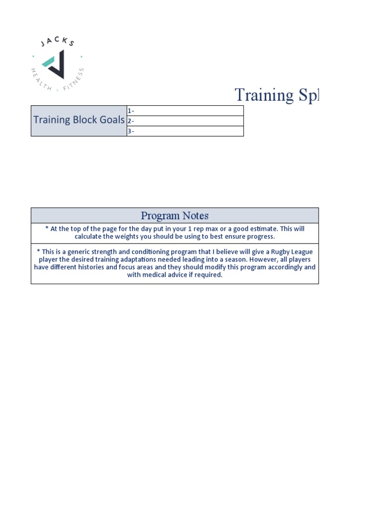 Canada Rugby League Pre Season SC Training Program 5 Day | PDF ...