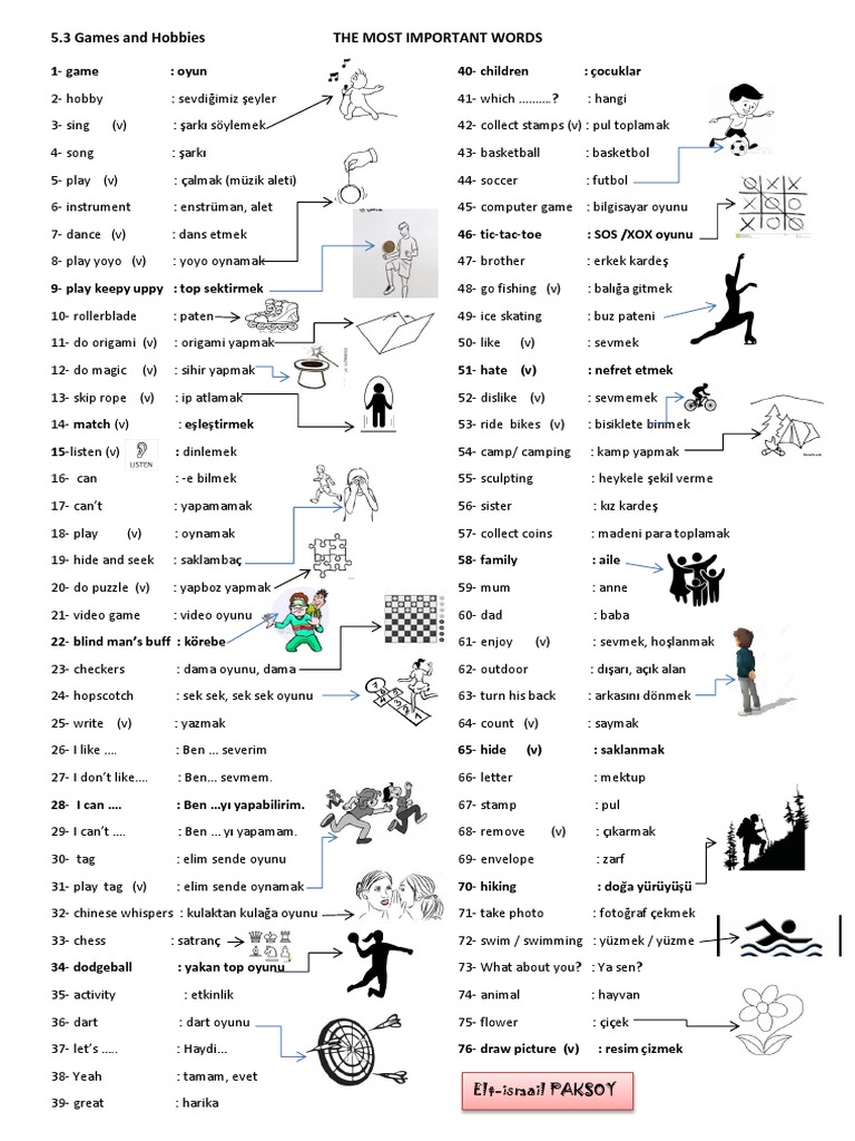 5.3 Games and Hobbies Word List | PDF