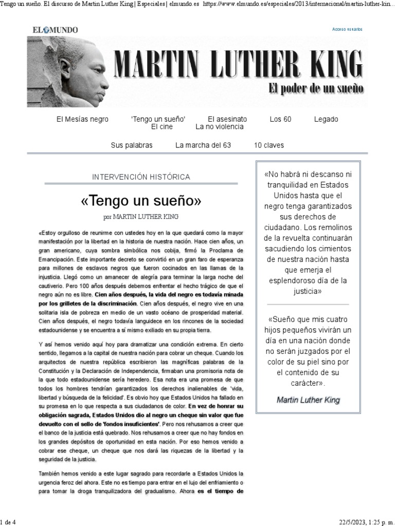 Tengo un sueño. El discurso de Martin Luther King Especiales elmundo.es ...