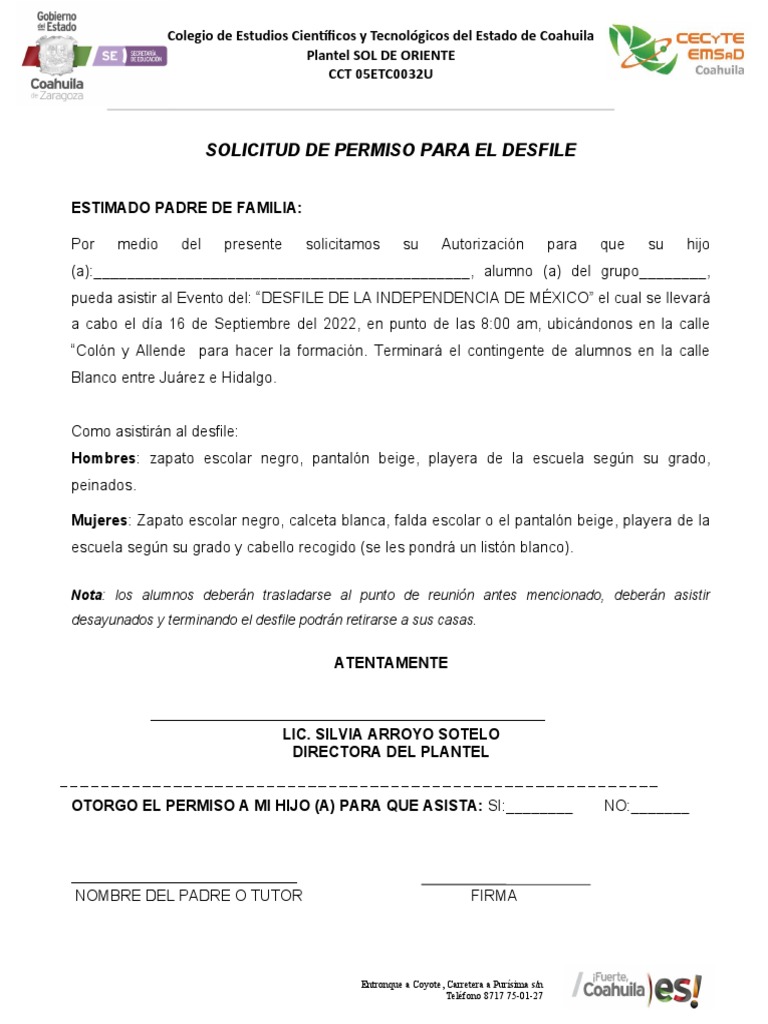 Solicitud de Permiso Desfile | PDF