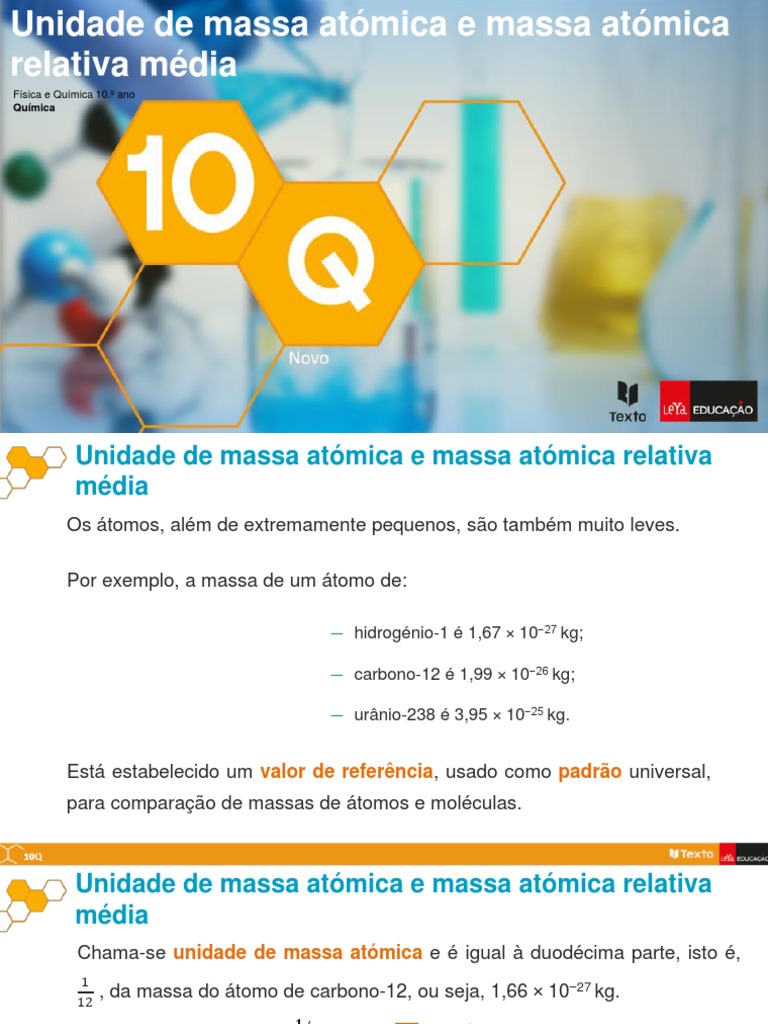 Unidade de Massa Isotópica e Massa Atómica Relativa Média | PDF ...