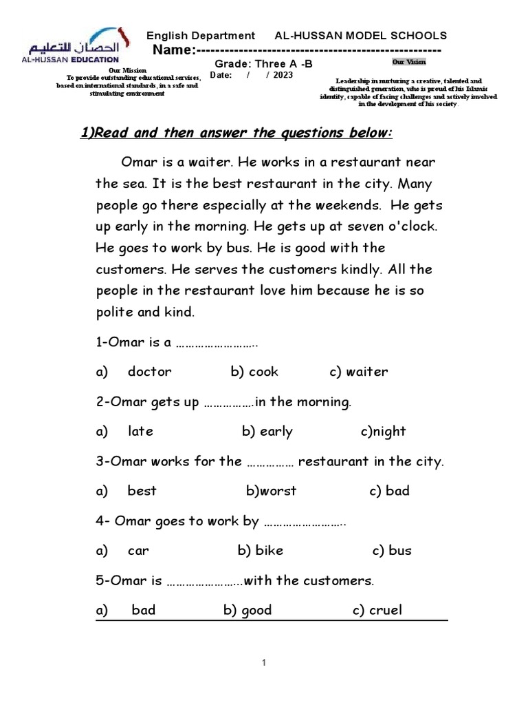 Grade 3 English Revision Worksheets | PDF