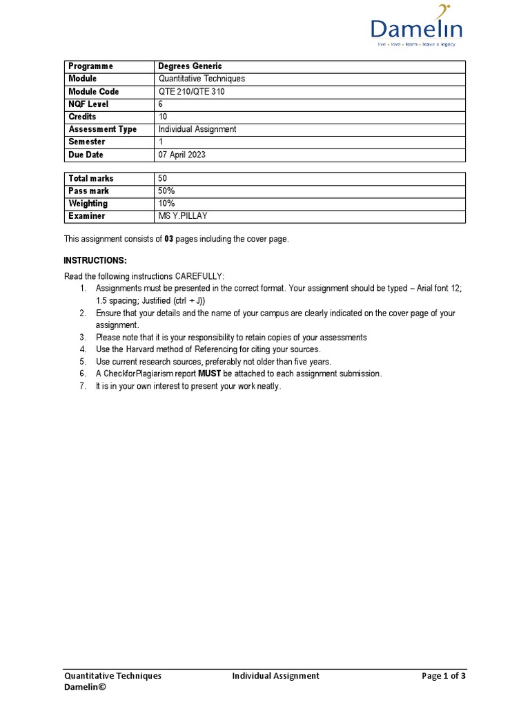 Quantitative Techniques Assignment Guide | PDF
