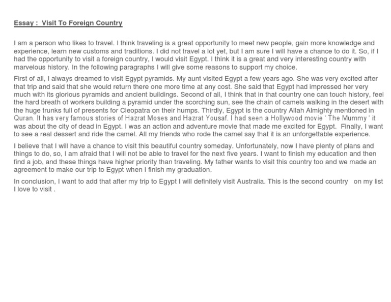 Essay Visit To Foreign Country | PDF
