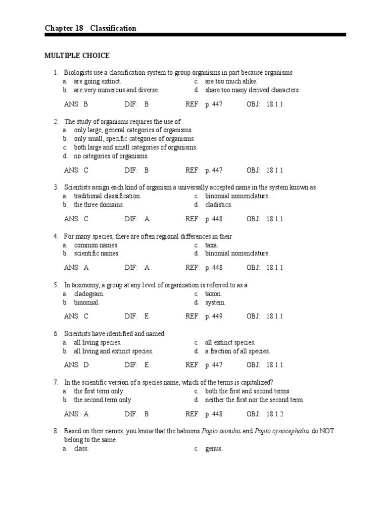 ch18 Classification | PDF | Taxonomy (Biology) | Eukaryotes