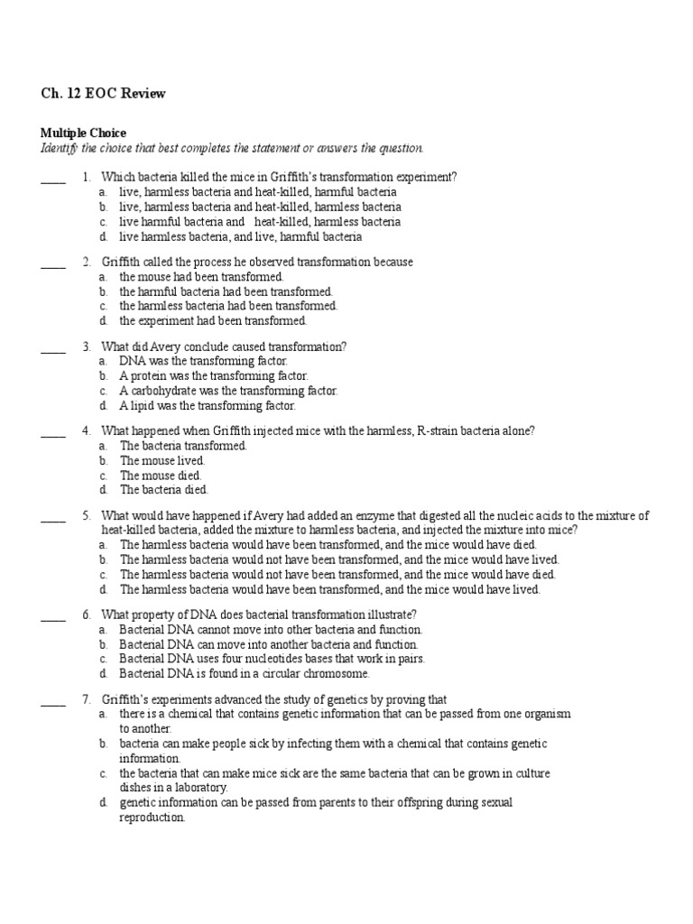 Ch. 12 Eoc Review | PDF | Dna | Base Pair