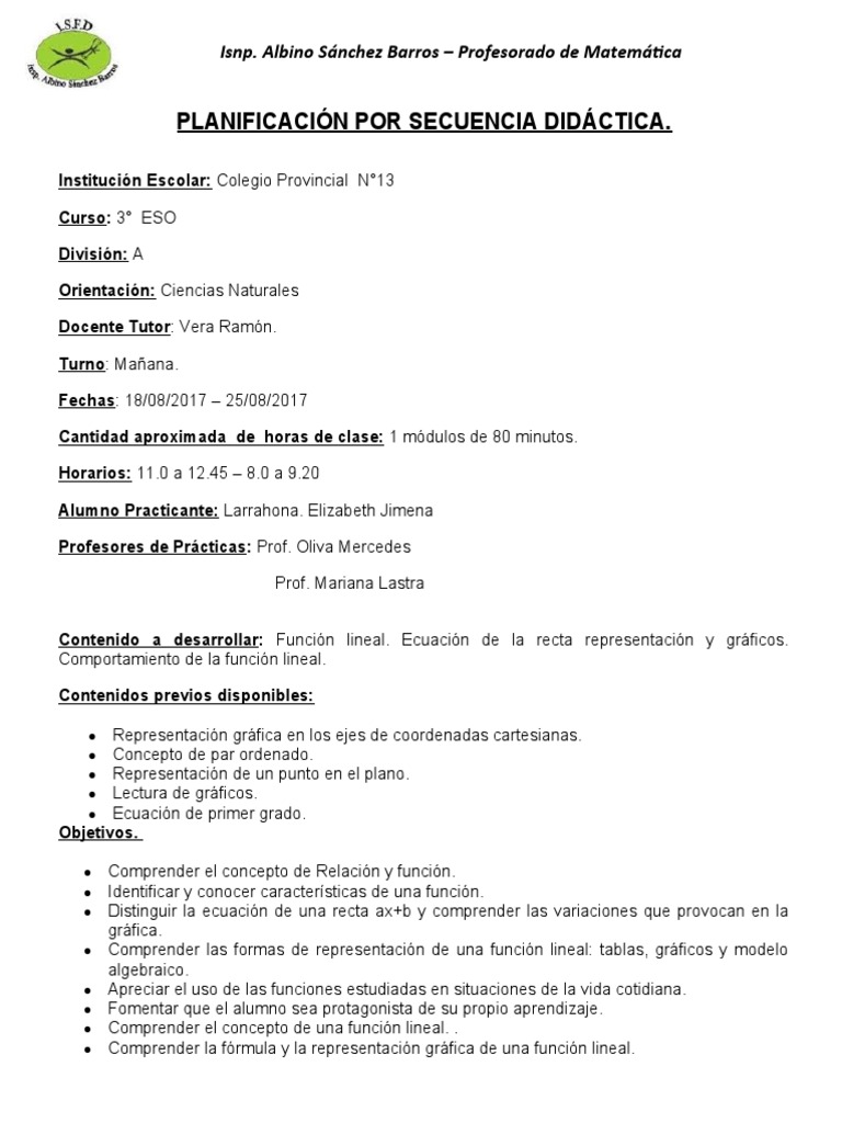 Secuencia Didáctica: Función Lineal | PDF