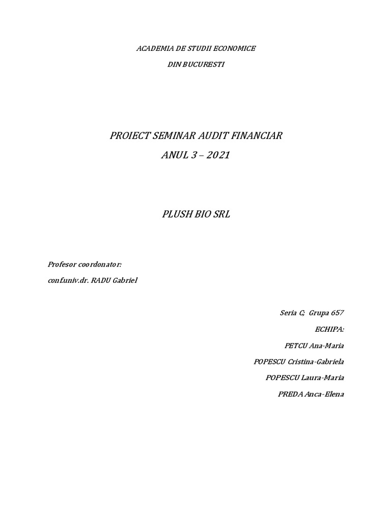 Proiect Audit Intern - Plushbio | PDF