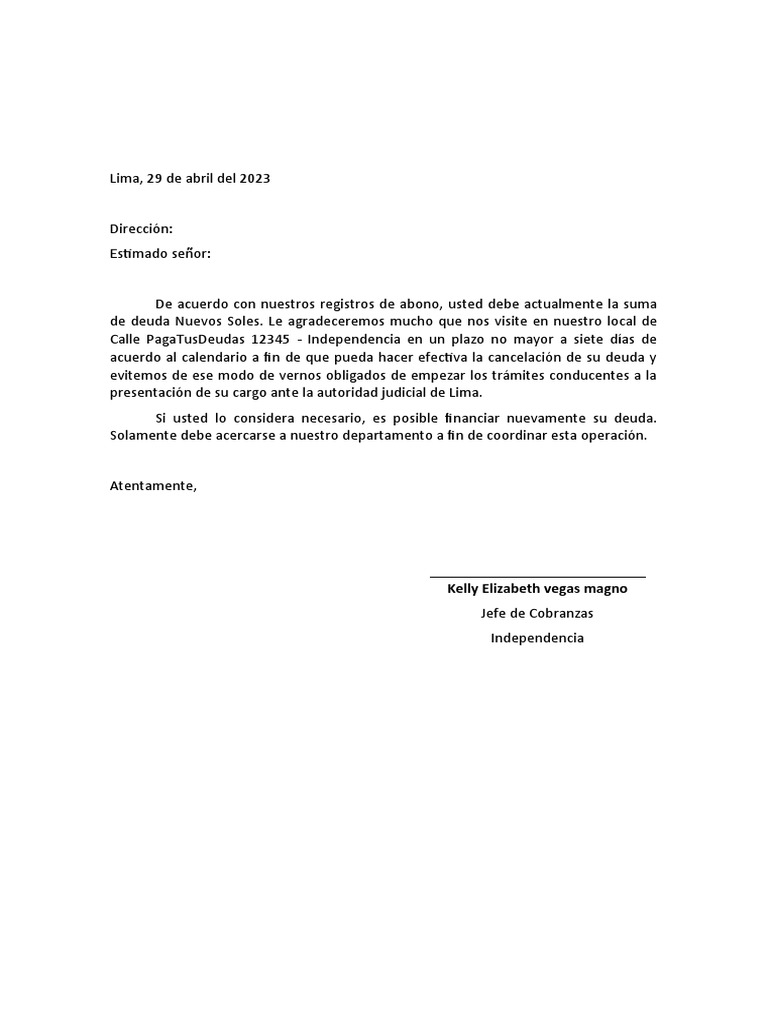 Lima - Carta Deudores 03 | PDF | Lima