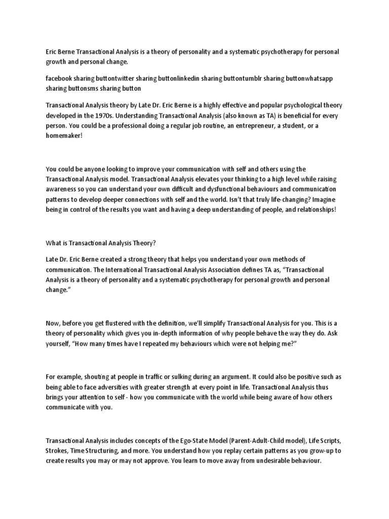 Transactional Analysis | PDF | Nonverbal Communication | Communication