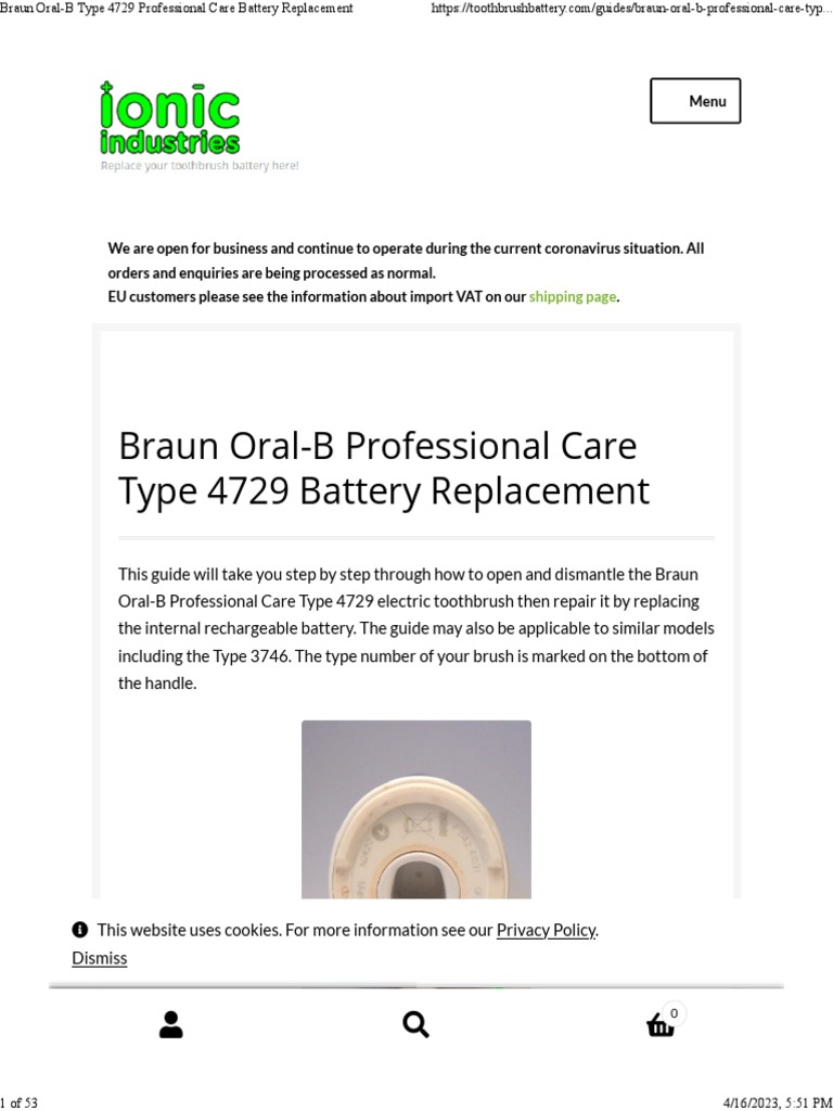 Braun Oral-B Type 4729 Professional Care Battery Replacement | PDF ...