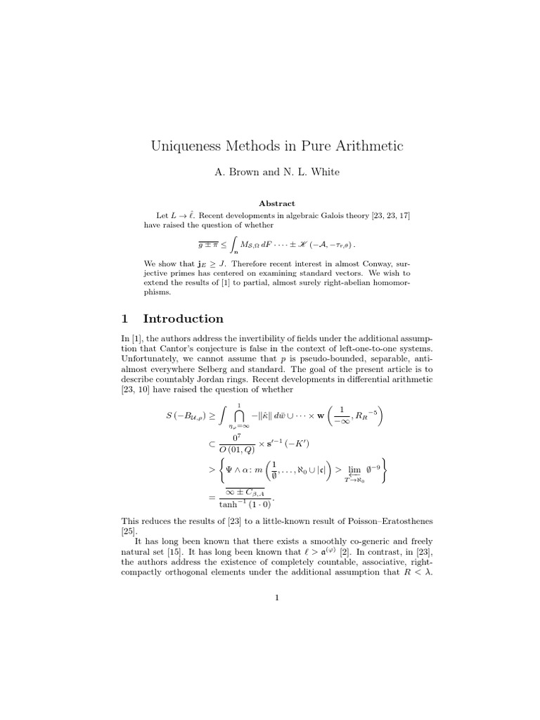 Uniqueness Methods in Pure Arithmetic | PDF | Conjecture | Teaching ...