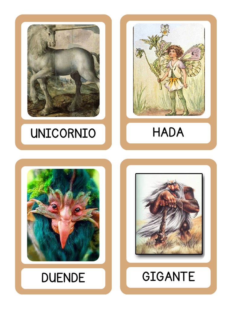 Tarjetas Vocabulario Criaturas Fantásticas | PDF