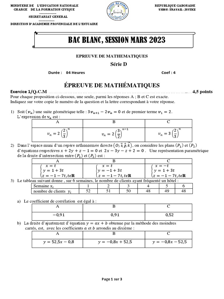 Épreuve de Maths Bac D 2023 | PDF | Nombre complexe | Fonction ...