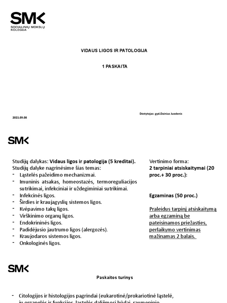 SMK Patologija Vidaus Ligos 1 Pasl | PDF