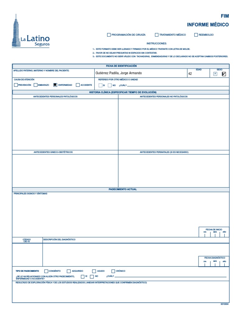 Informe Médico Formato Editable PDF | PDF | Diagnostico medico ...