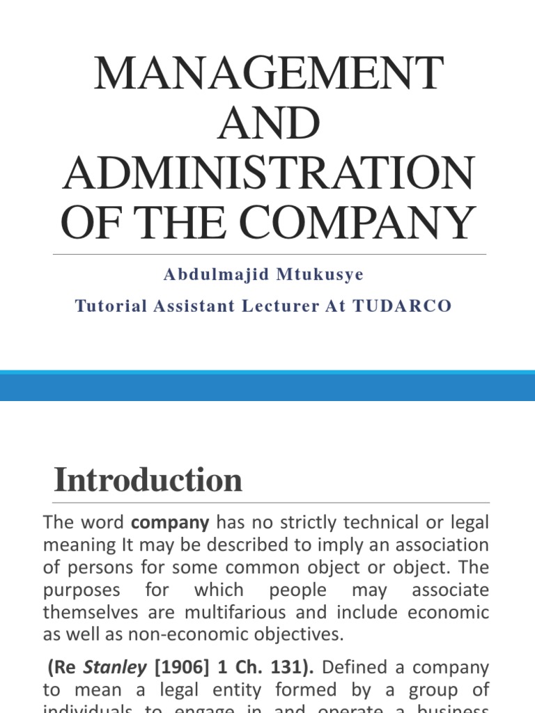 Company Management and Administration Overview | PDF | Law Of Agency ...