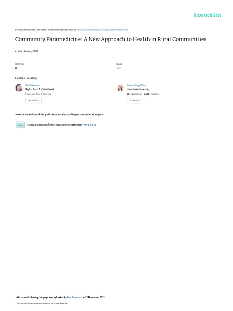 Community Paramedicine: A New Approach To Health in Rural Communities ...