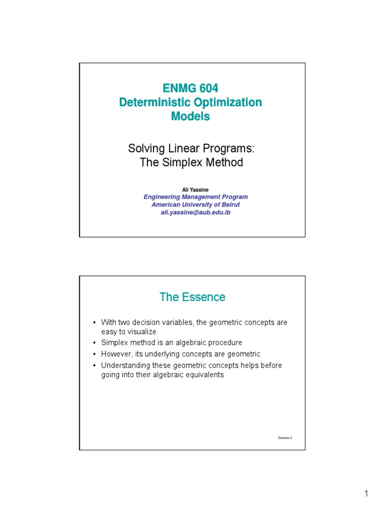 Lecture 4 - Simplex Method | Download Free PDF | Mathematical Optimization | Algebra