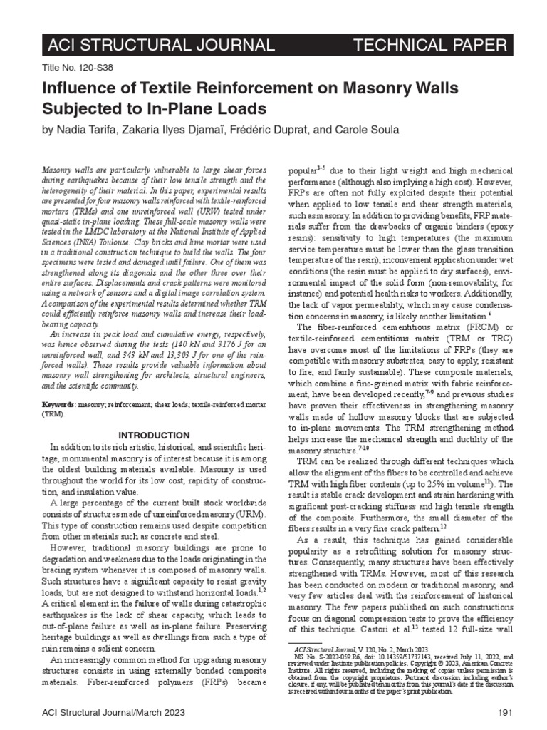 Influence of Textile Reinforcement On Masonry Walls Subjected To In ...