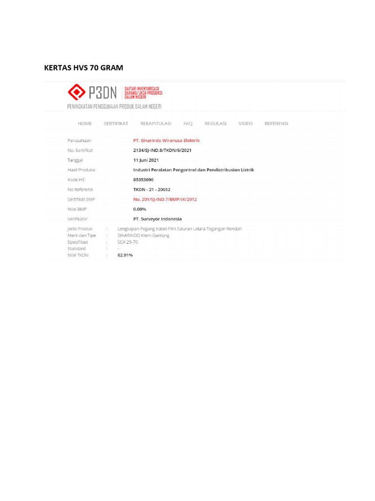 Sertifikat TKDN Kertas HVS | PDF