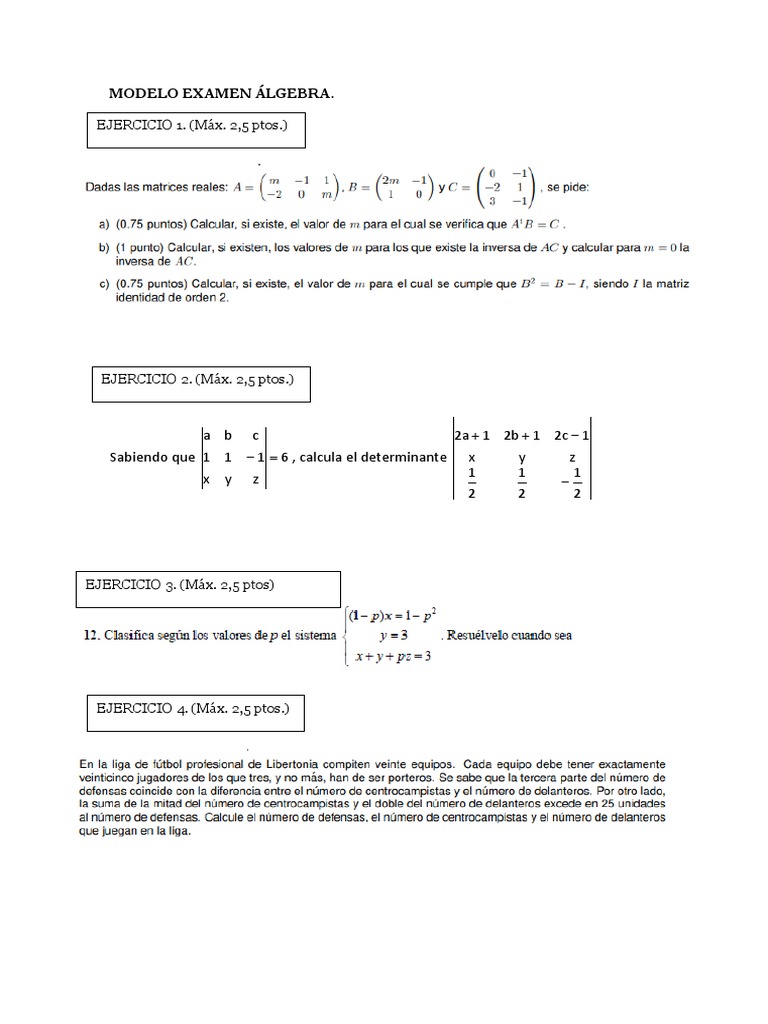 Modelo Examen Álgebra | PDF | Objetos matemáticos | Matemáticas