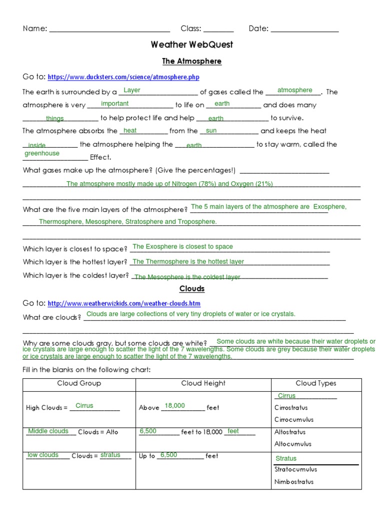 Weather - Climate Web Quest PKT | PDF | Atmosphere Of Earth | Cloud
