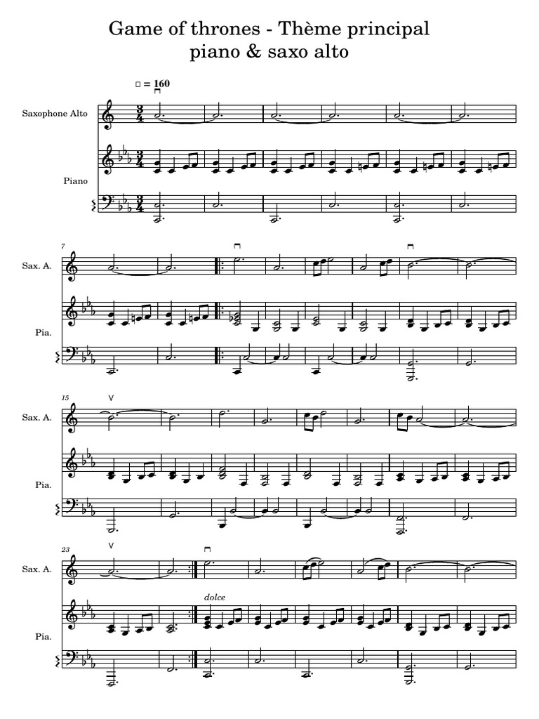 Game of Thrones NEW Piano Saxo Alto FINAL | PDF | Alto Saxophone ...