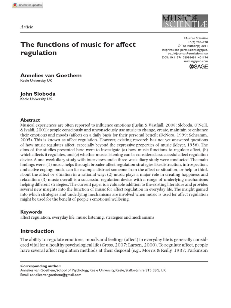 Van Goethem Und Sloboda - 2011 - The Functions of Music For Affect ...
