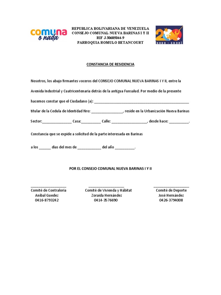 Constancia de Residencia Consejo Comunal | PDF