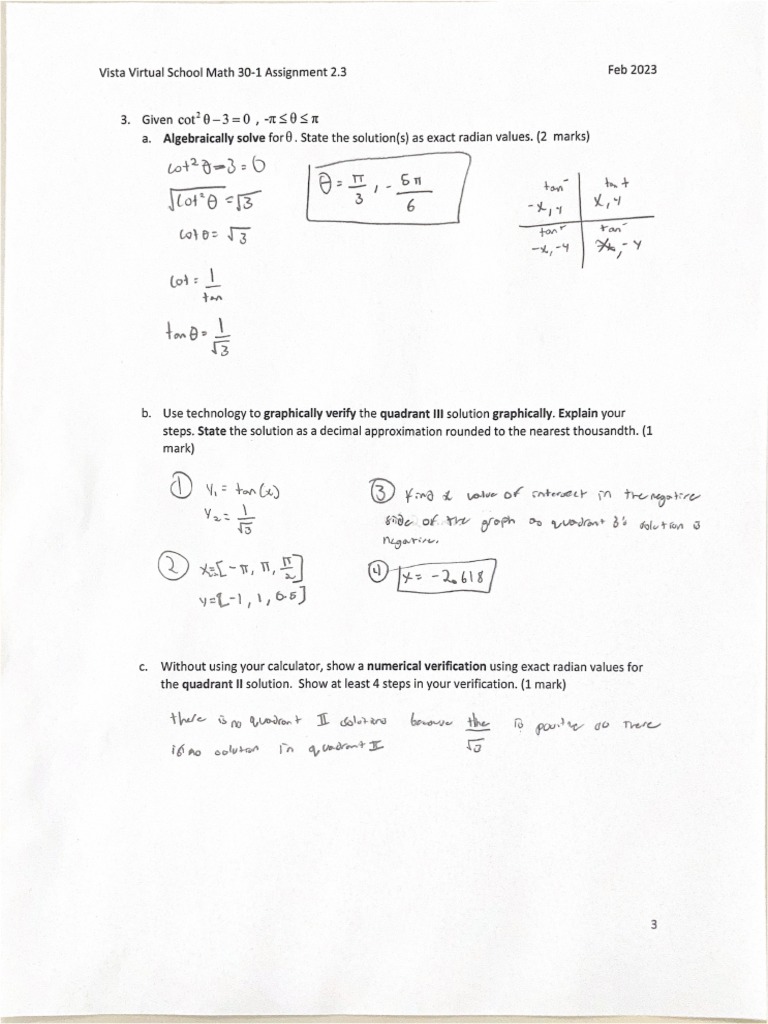 2.3 Louismccardle Math 30-1 Assignment | PDF