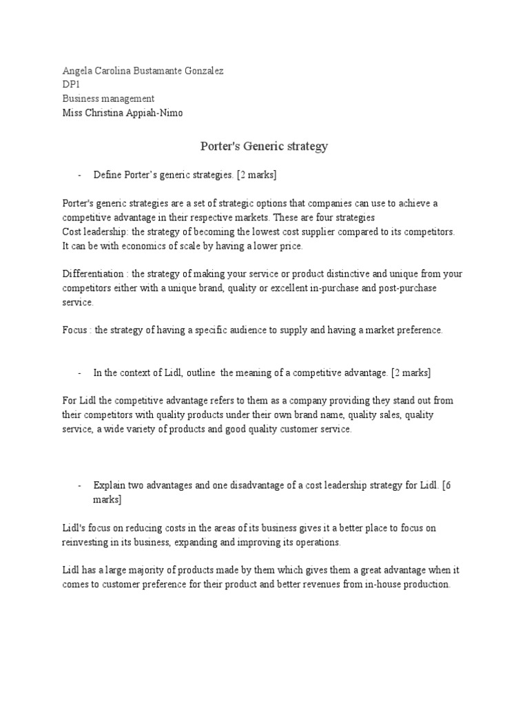Porters Generic Strategy | PDF
