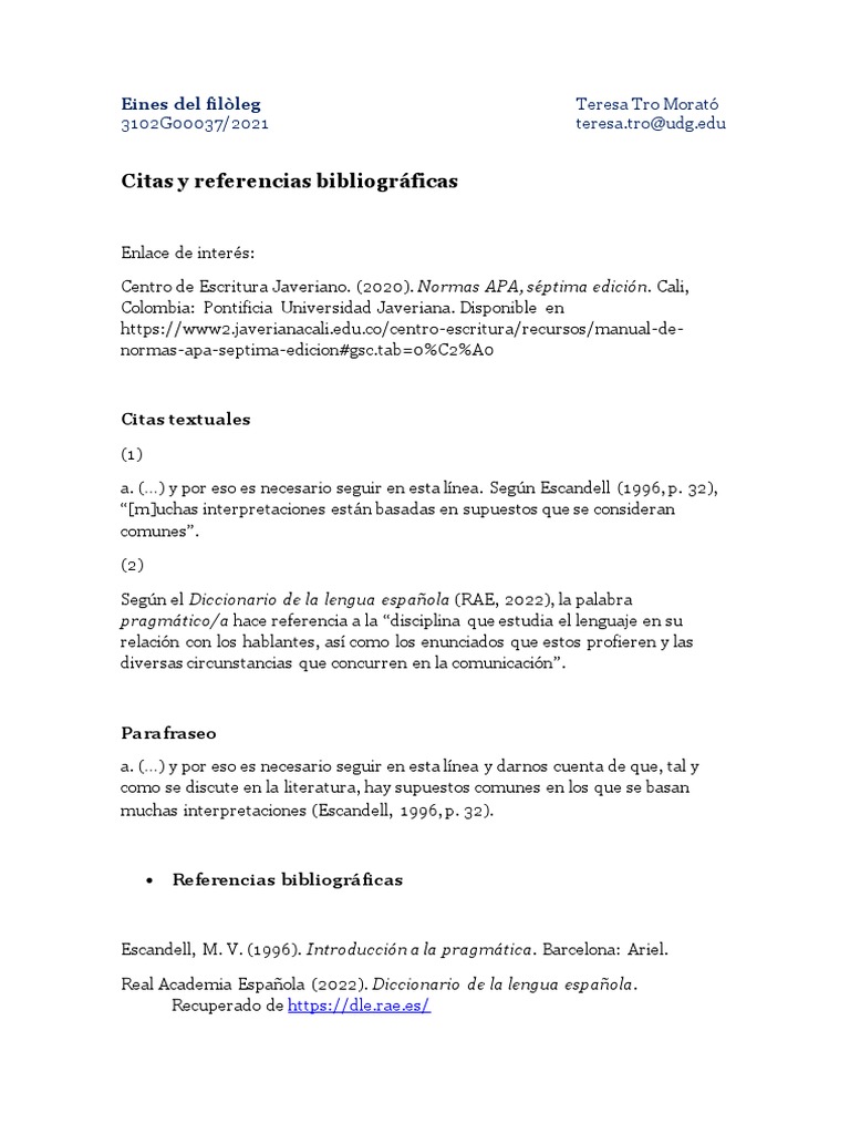 Citas y Referencias Bibliográficas | PDF | Estilo apa | Citación