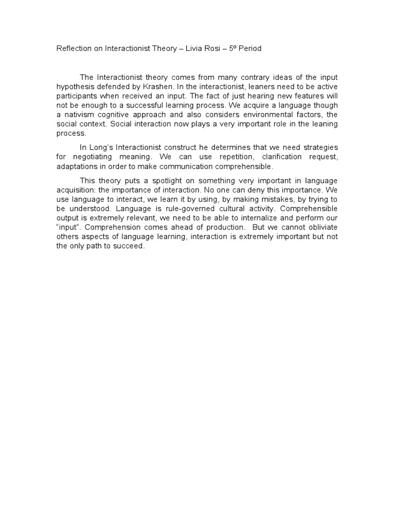 Reflection On Interactionist Theory | PDF